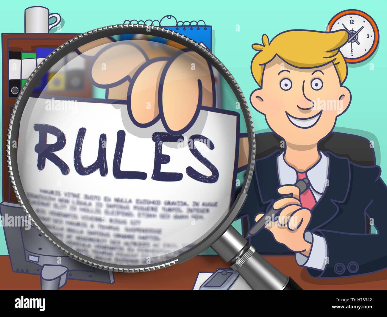 Rules through Magnifying Glass. Doodle Design Stock Photo - Alamy