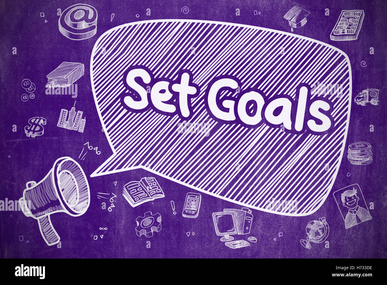 Set Goals - Doodle Illustration on Purple Chalkboard Stock Photo - Alamy