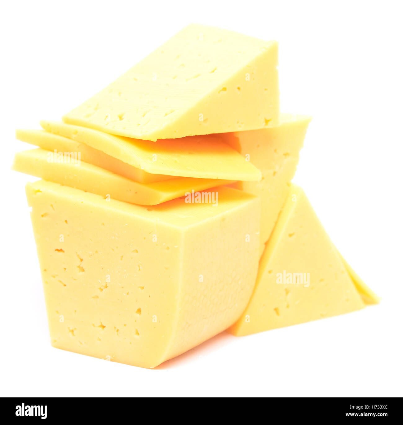 pieces and slices of cheese isolated on white background Stock Photo ...