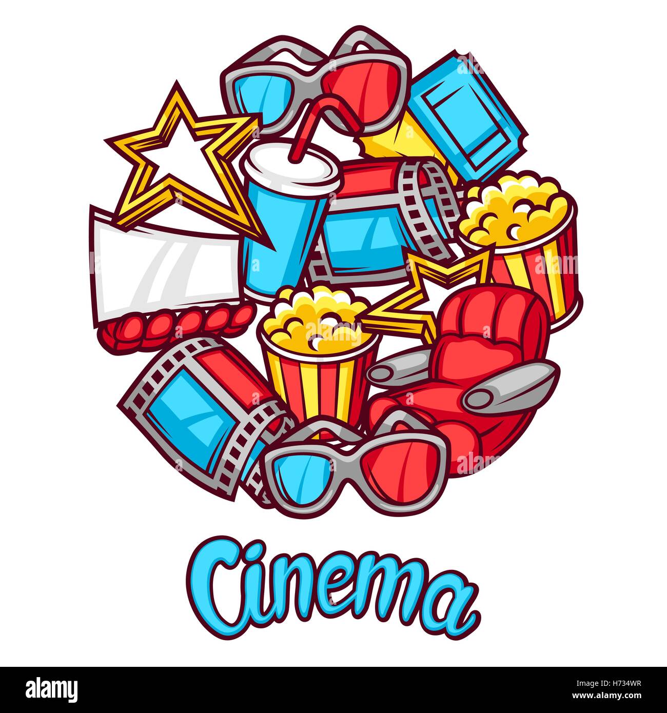 Cinema and 3d movie advertising background in cartoon style Stock ...