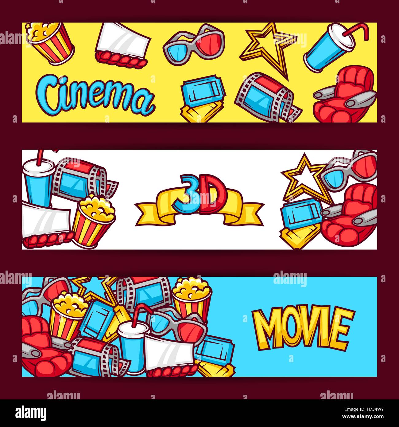 Cinema and 3d movie advertising banners in cartoon style Stock Vector ...
