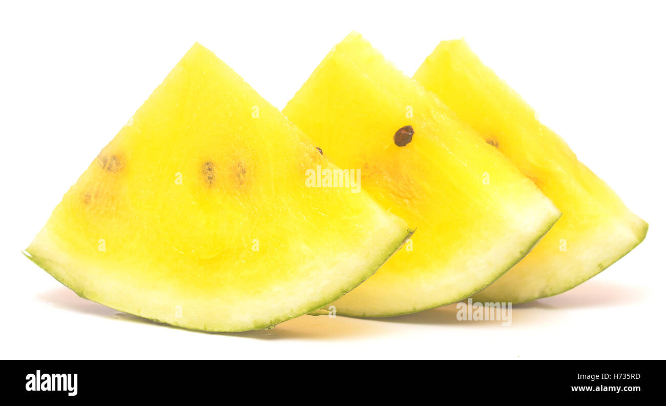yellow watermelon slices isolated on white background Stock Photo - Alamy