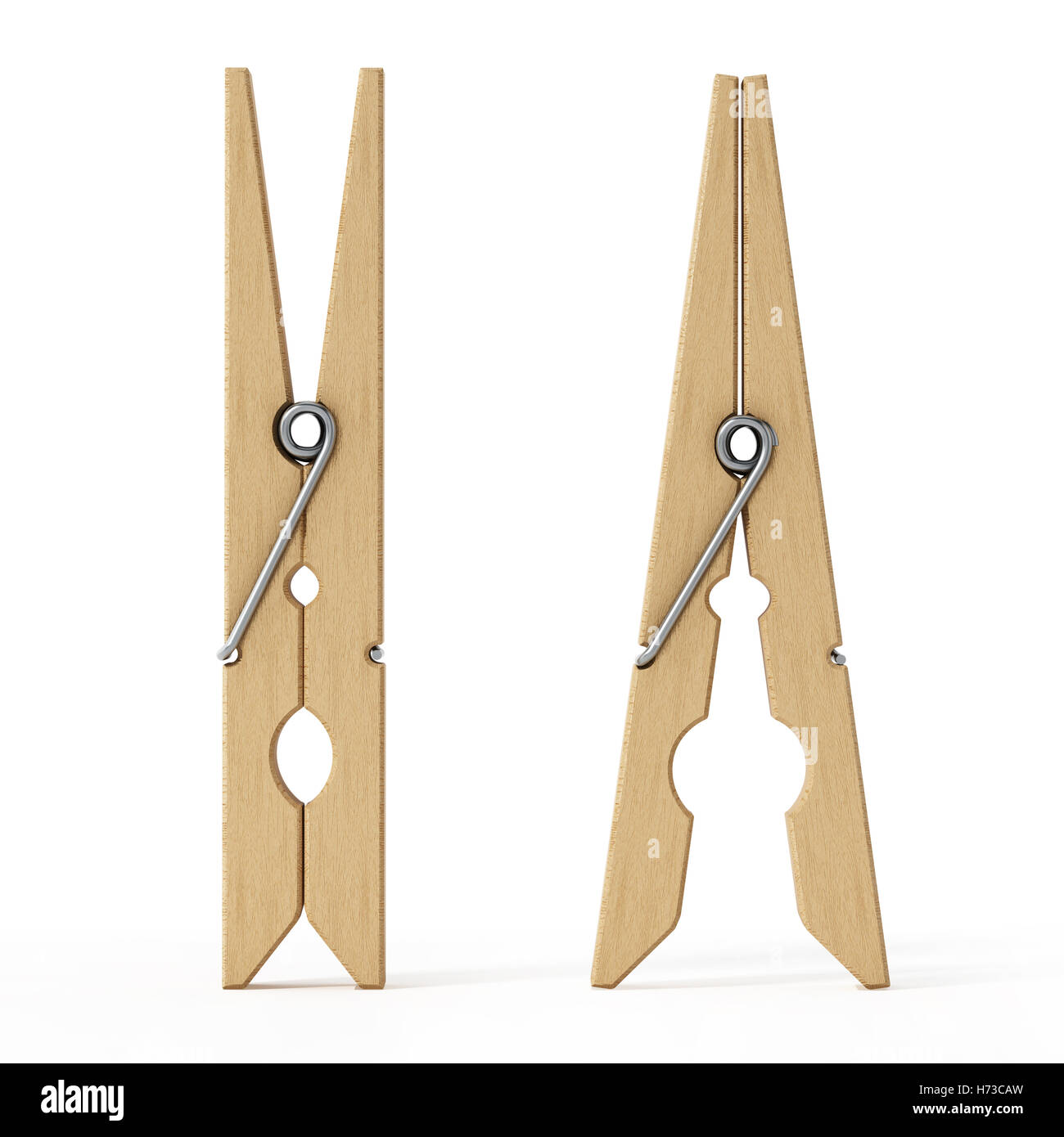 Wooden pegs isolated on white background. 3D illustration Stock Photo ...