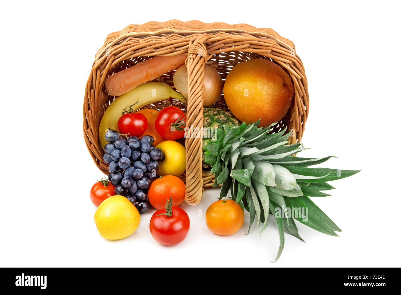 fruits and vegetables in a basket isolated on white background Stock ...