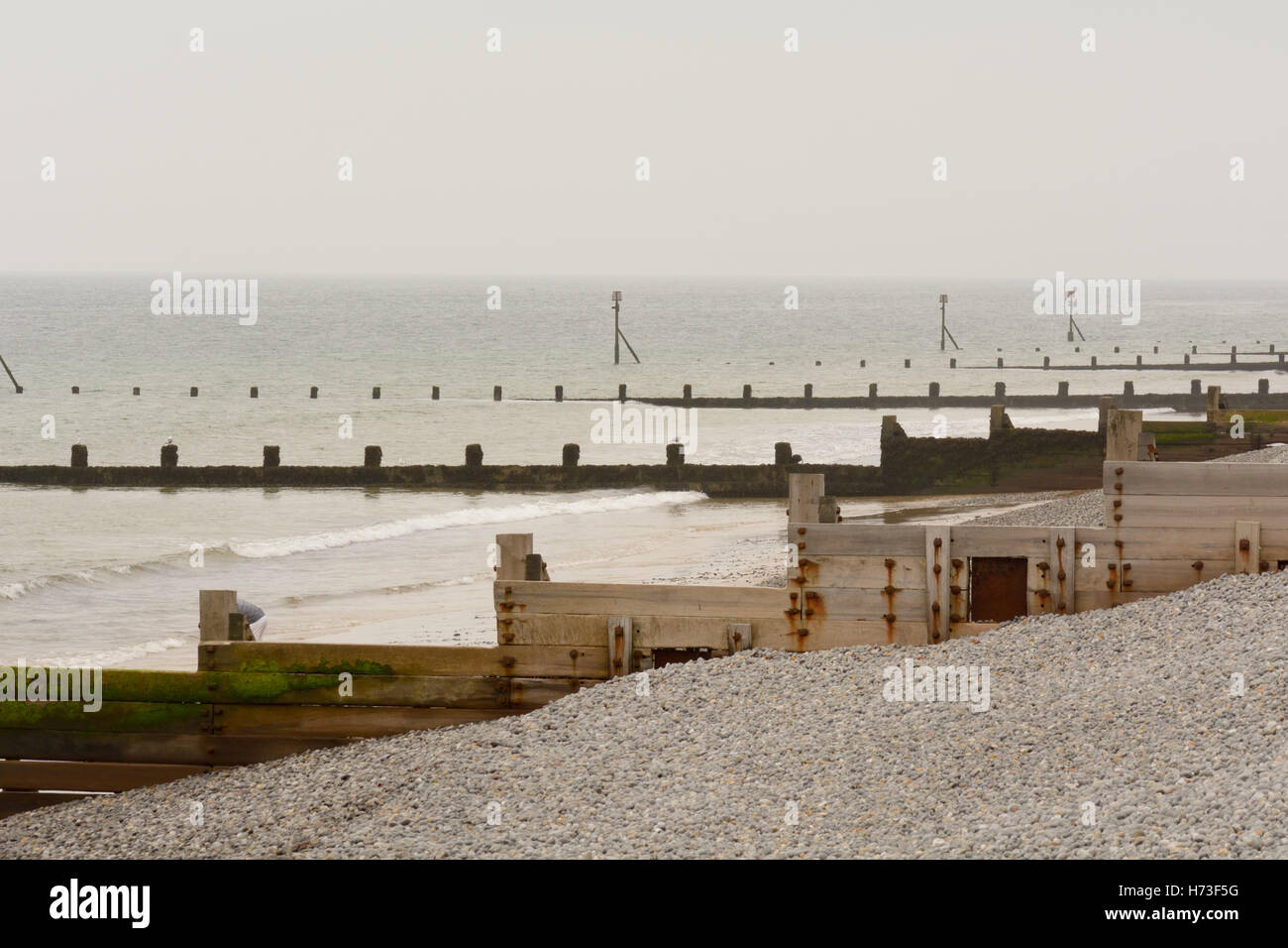 Groynes protecting the beach from the sea from erosion and storm damage ...