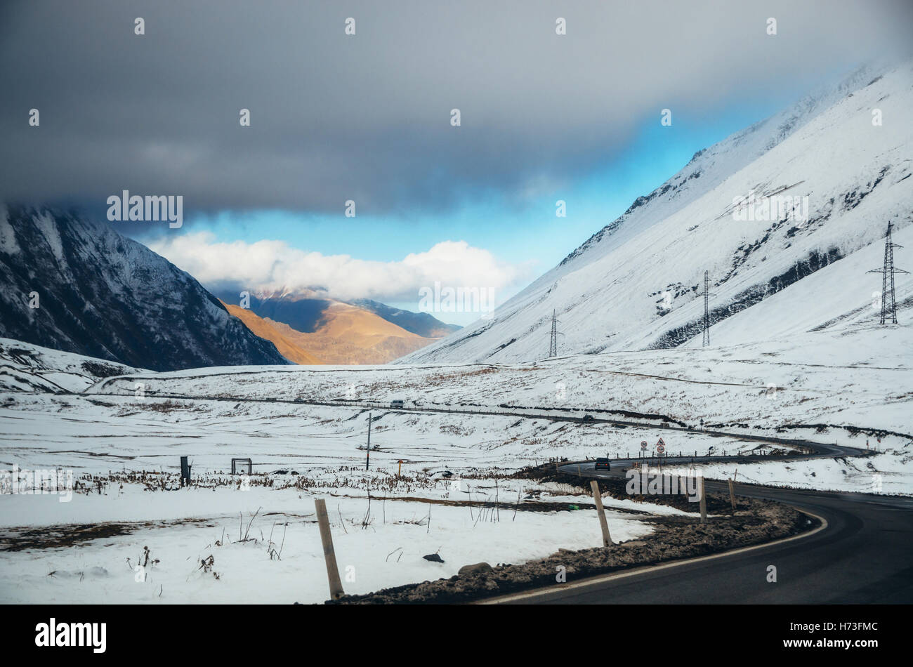 Georgian military road. The scenic winding road among the mountains in ...