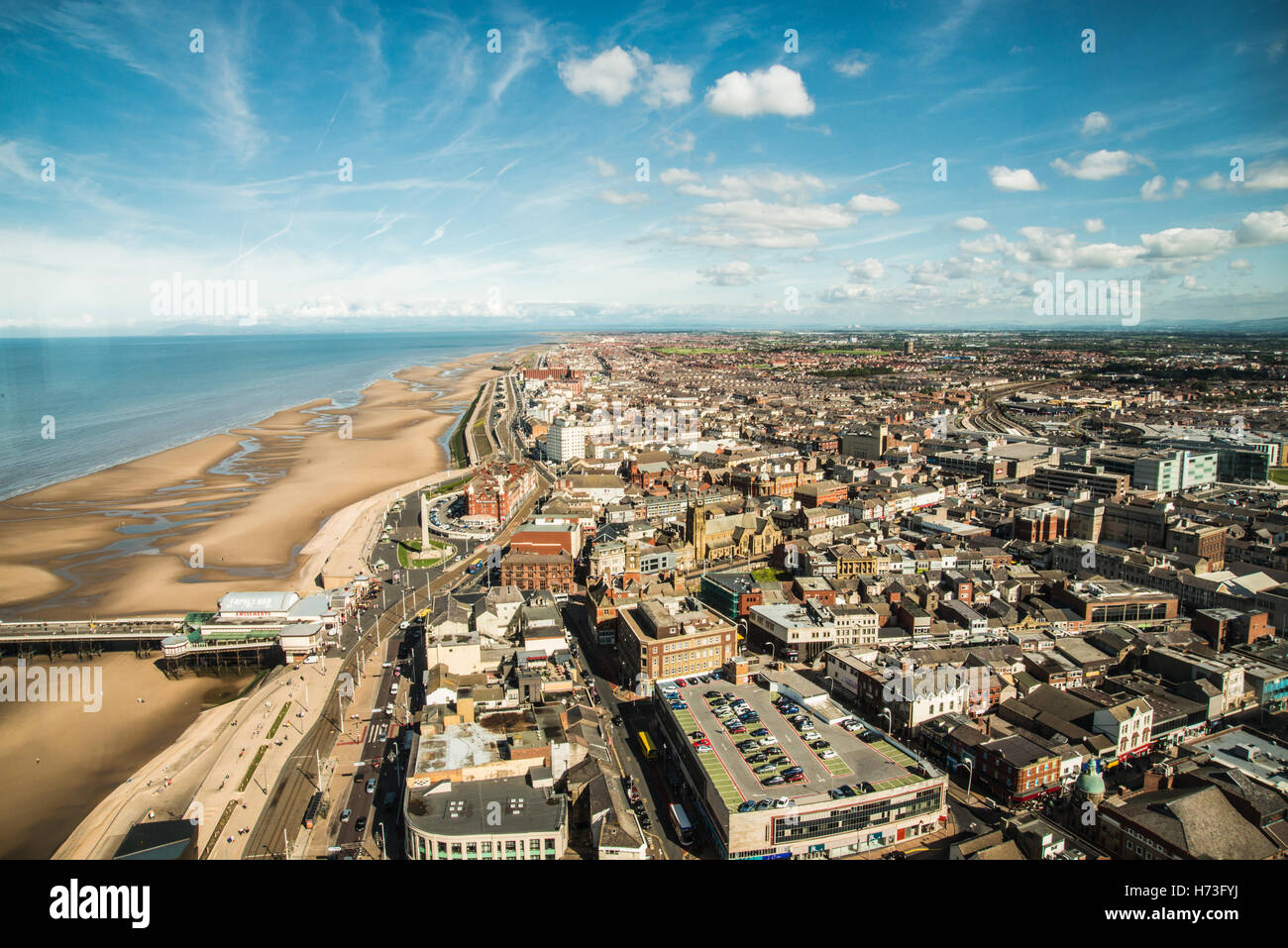 looking over the sights off Blackpool on to the horizon from the Tower ...