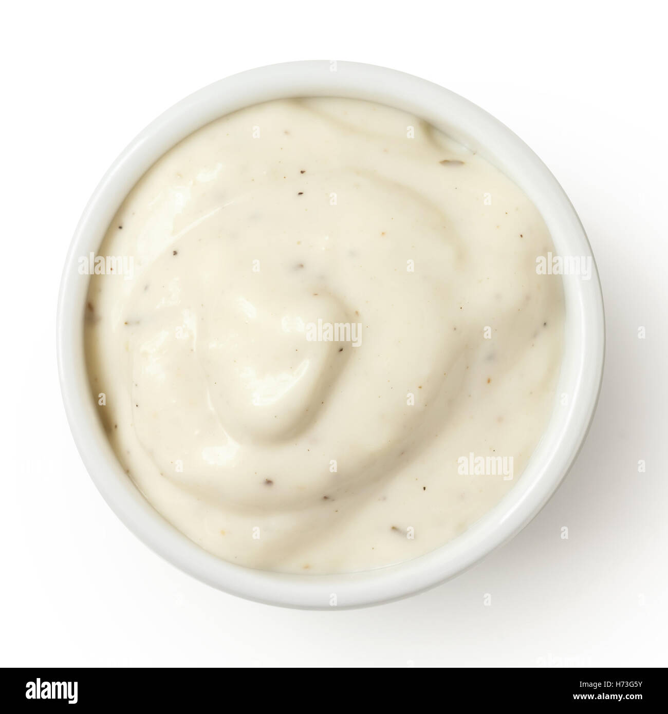 Small pot of garlic mayonnaise, isolated, detail, from above Stock ...