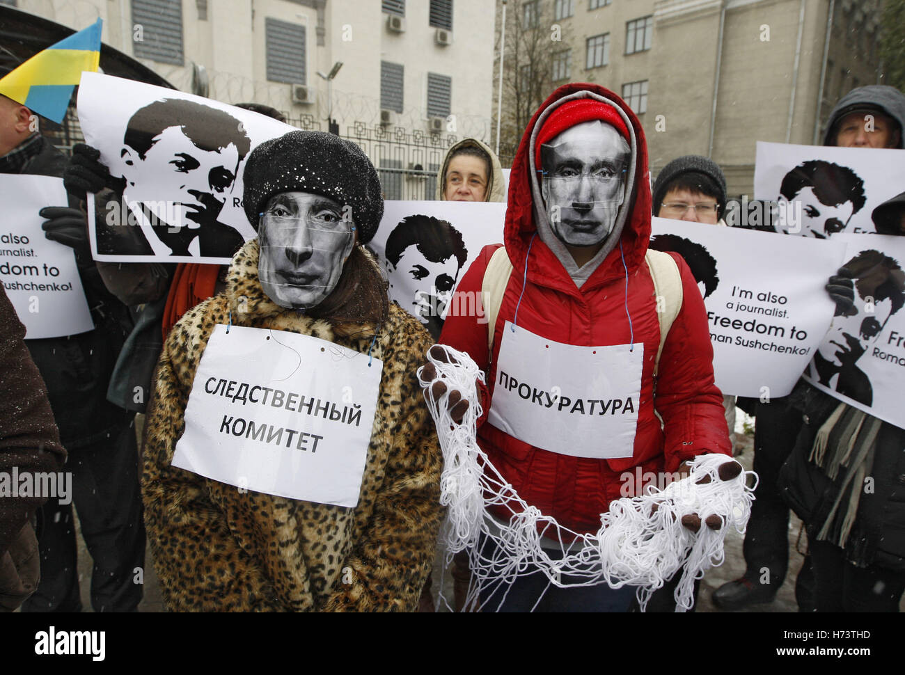 Kiev, Ukraine. 2nd Nov, 2016. Activists in masks depicting Russian ...