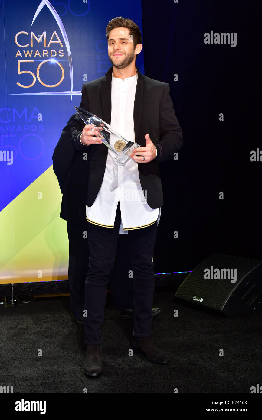 Nashville, TN, USA. 2nd Nov, 2016. Thomas Rhett. 50th Annual CMA Awards ...