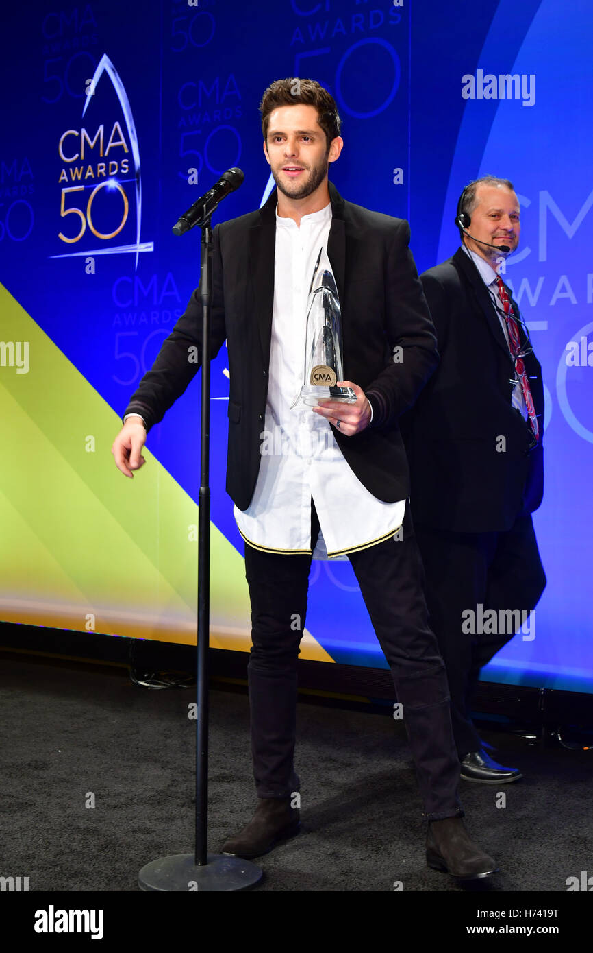Nashville, TN, USA. 2nd Nov, 2016. Thomas Rhett. 50th Annual CMA Awards ...
