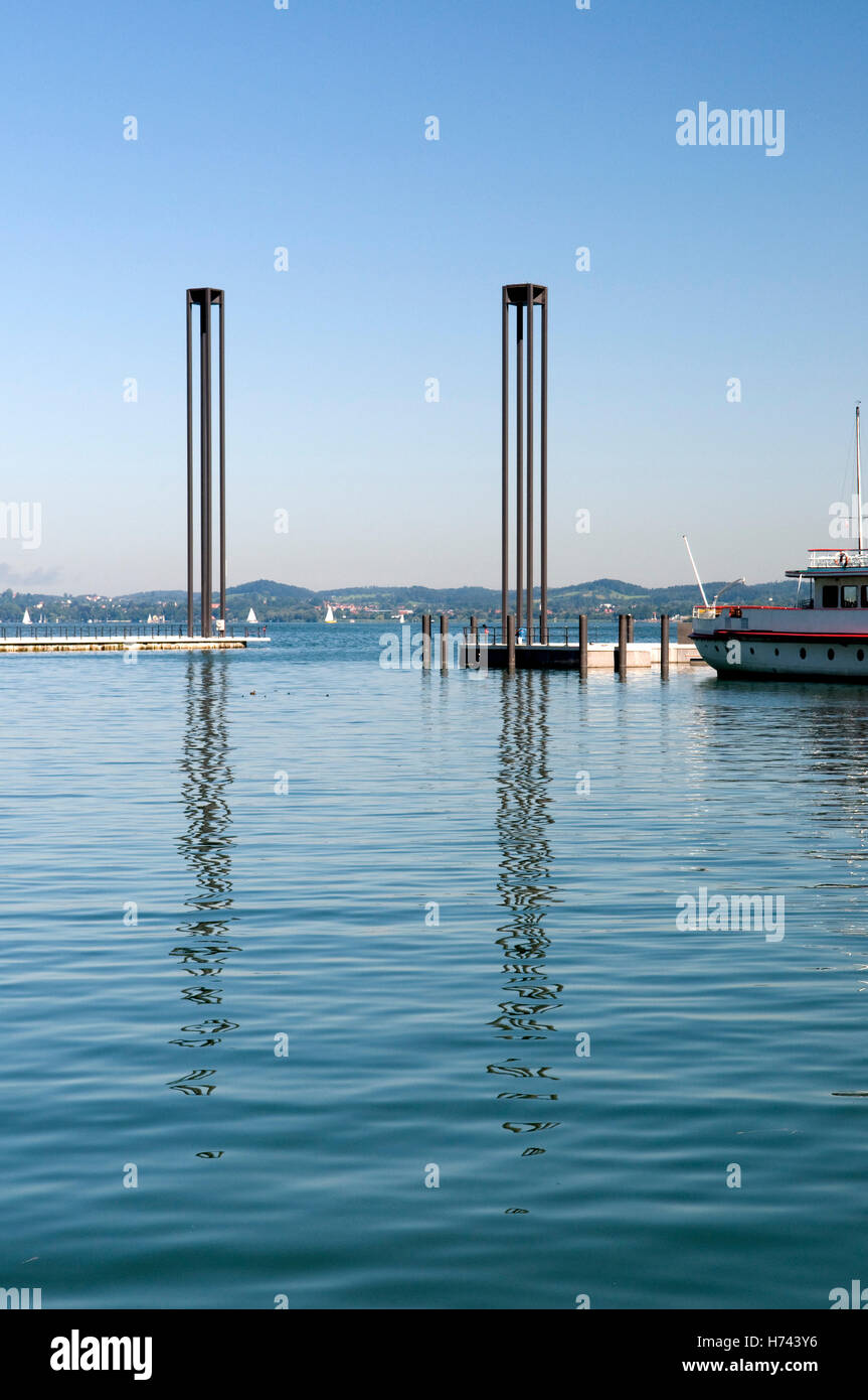Lighthouses at the harbor entrance, Bregenz, Lake Constance, Vorarlberg ...