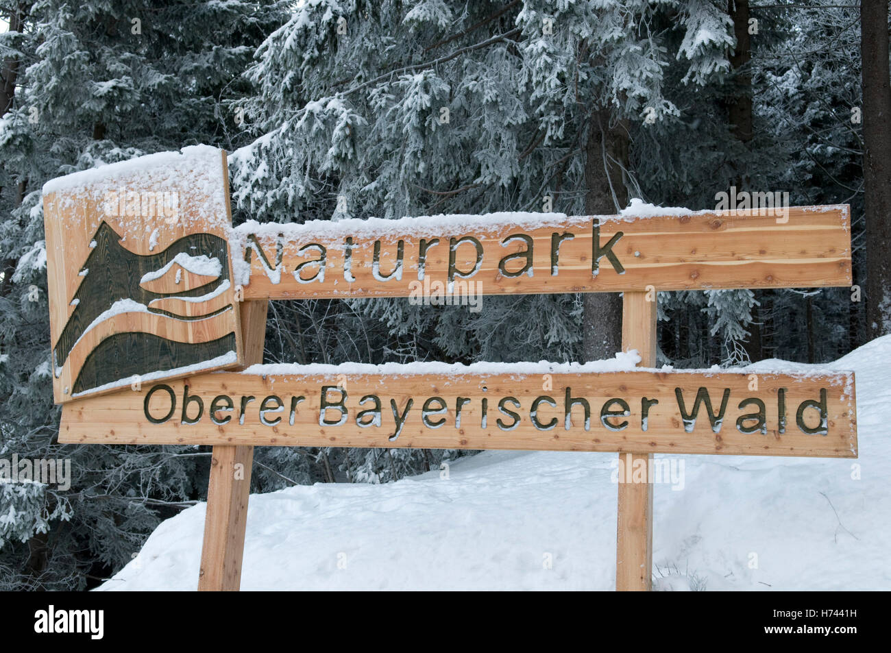Sign for the Naturpark Oberer Bayerischer Wald nature park, Bavarian ...