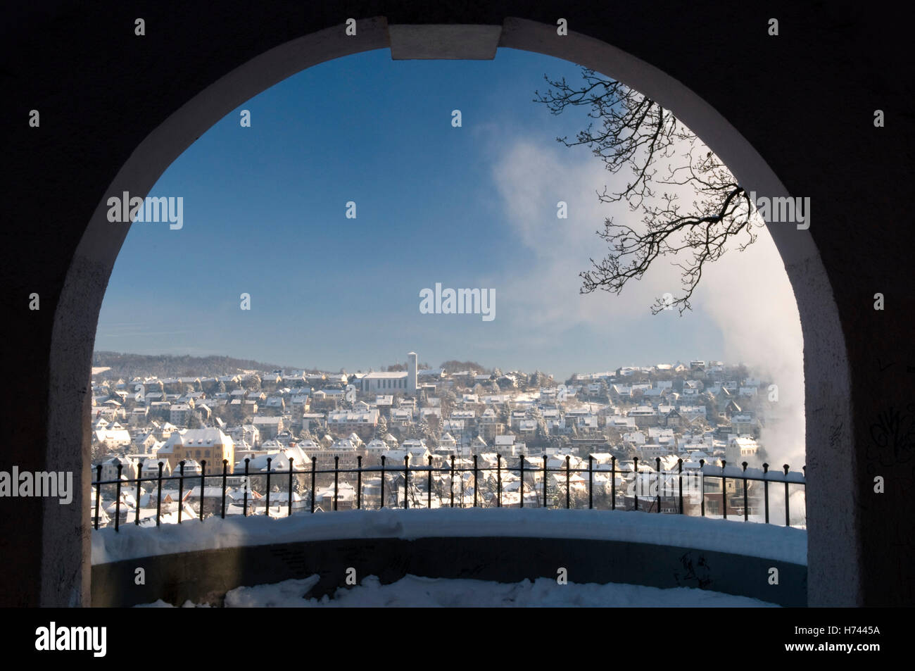 View from the Ehmsendenkmal memorial in Arnsberg, Sauerland region, North Rhine-Westphalia Stock ...