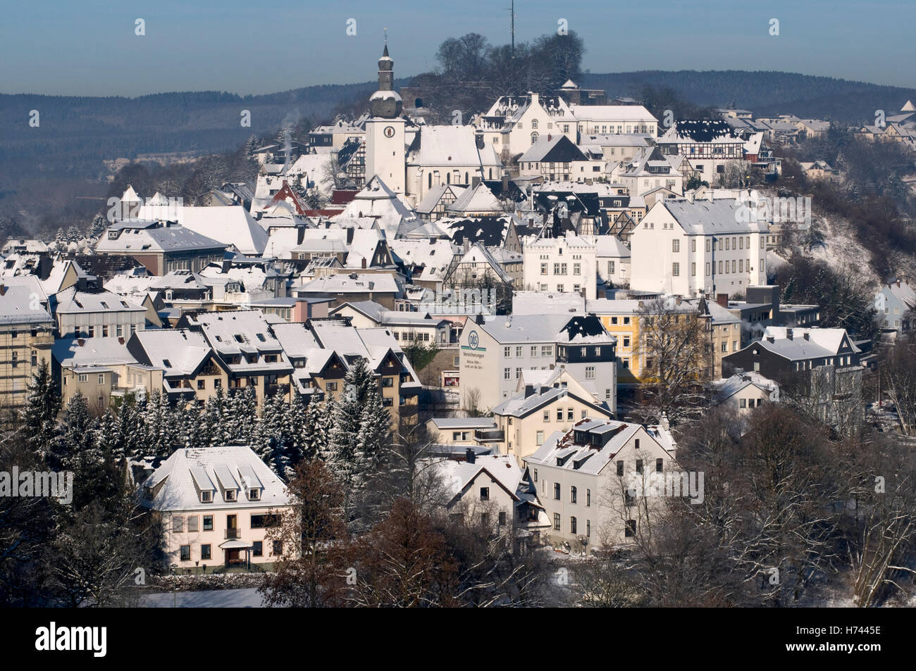 View from the Ehmsendenkmal memorial in Arnsberg, Sauerland region, North Rhine-Westphalia Stock ...