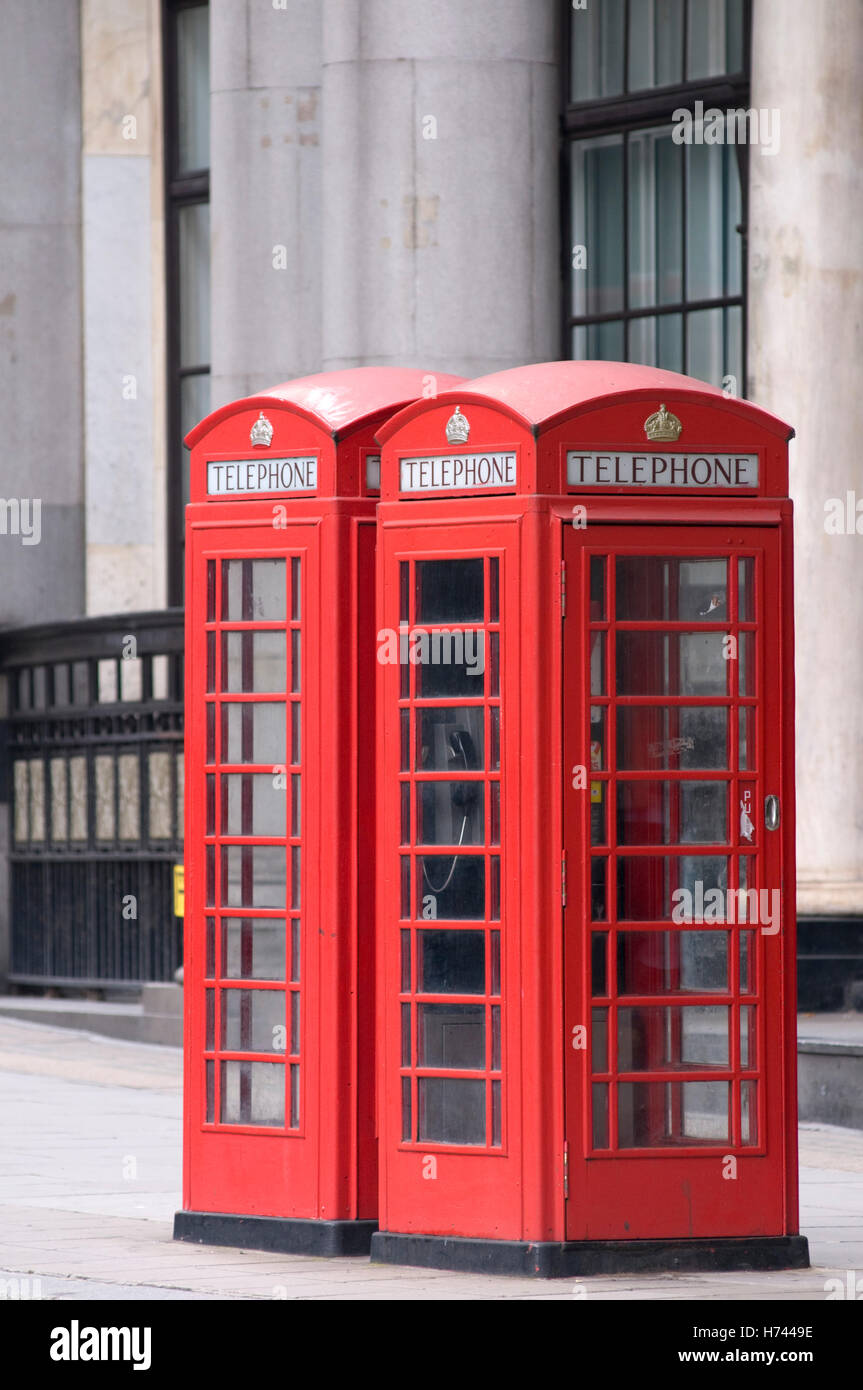 Typical British phone boxes, London, England, United Kingdom, Europe ...