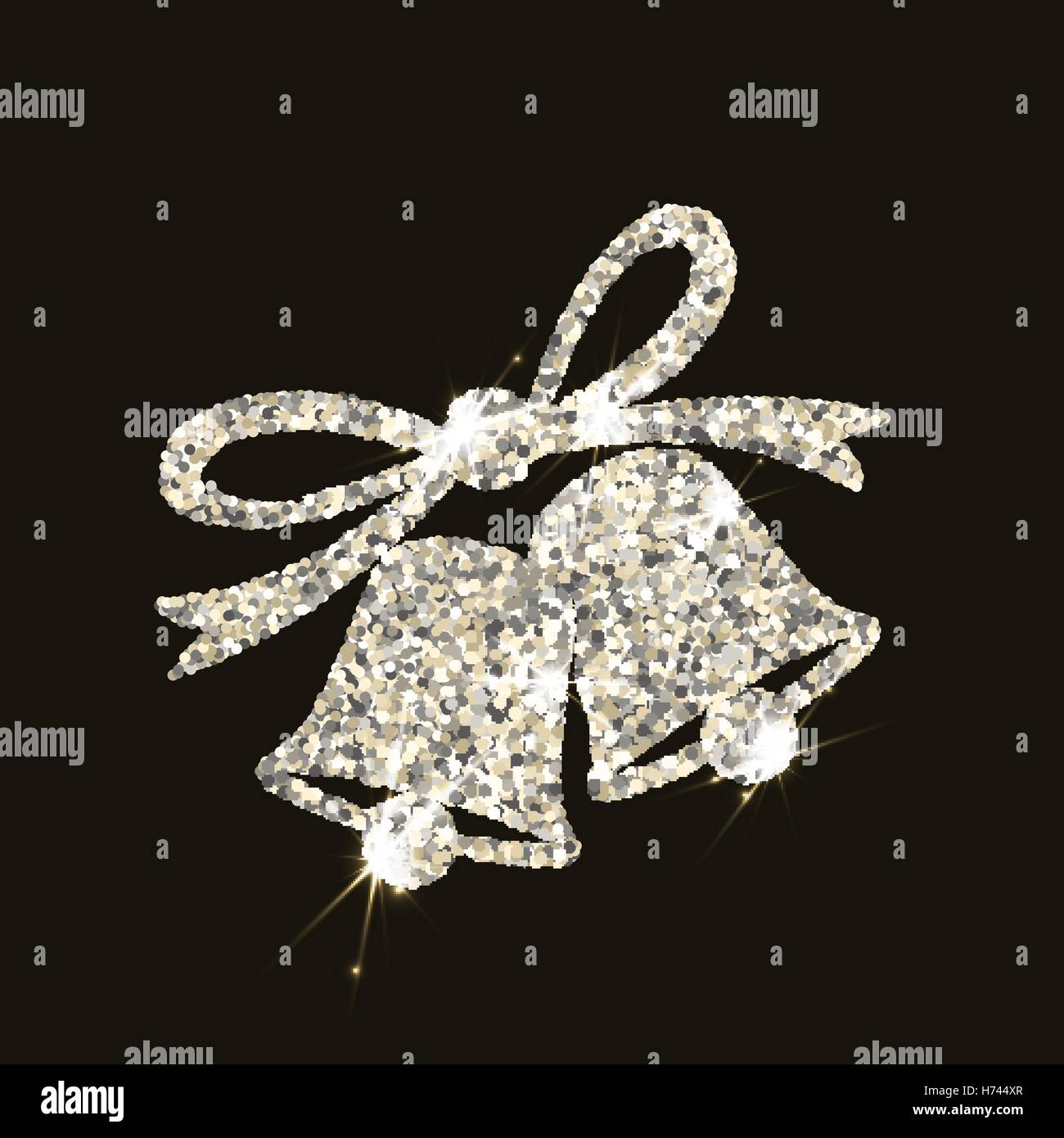 Christmas bells in silver style with flares on dark background. Vector ...