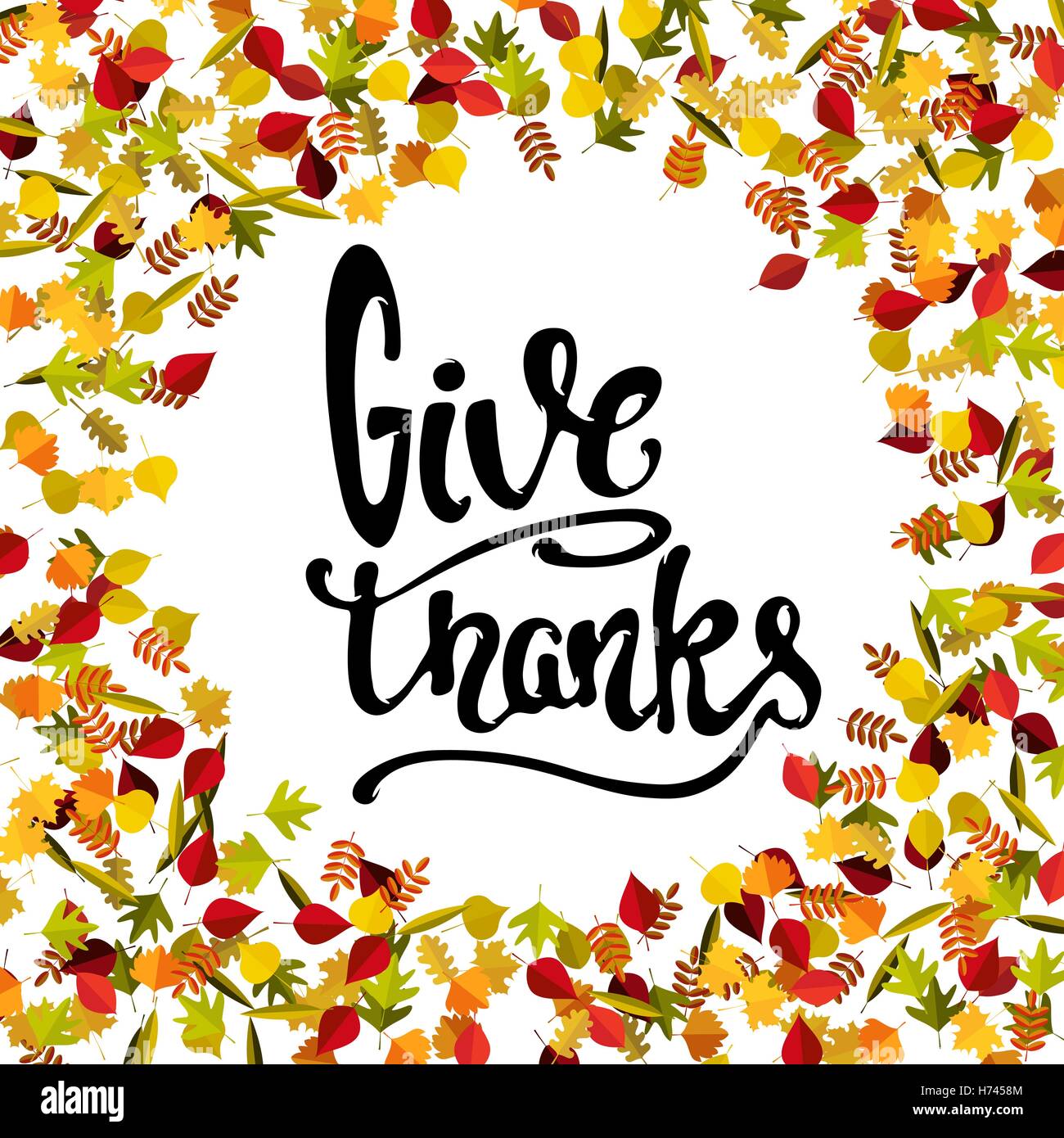 Frame from yellow autumn leaves with lettering. Give thanks. Vector ...