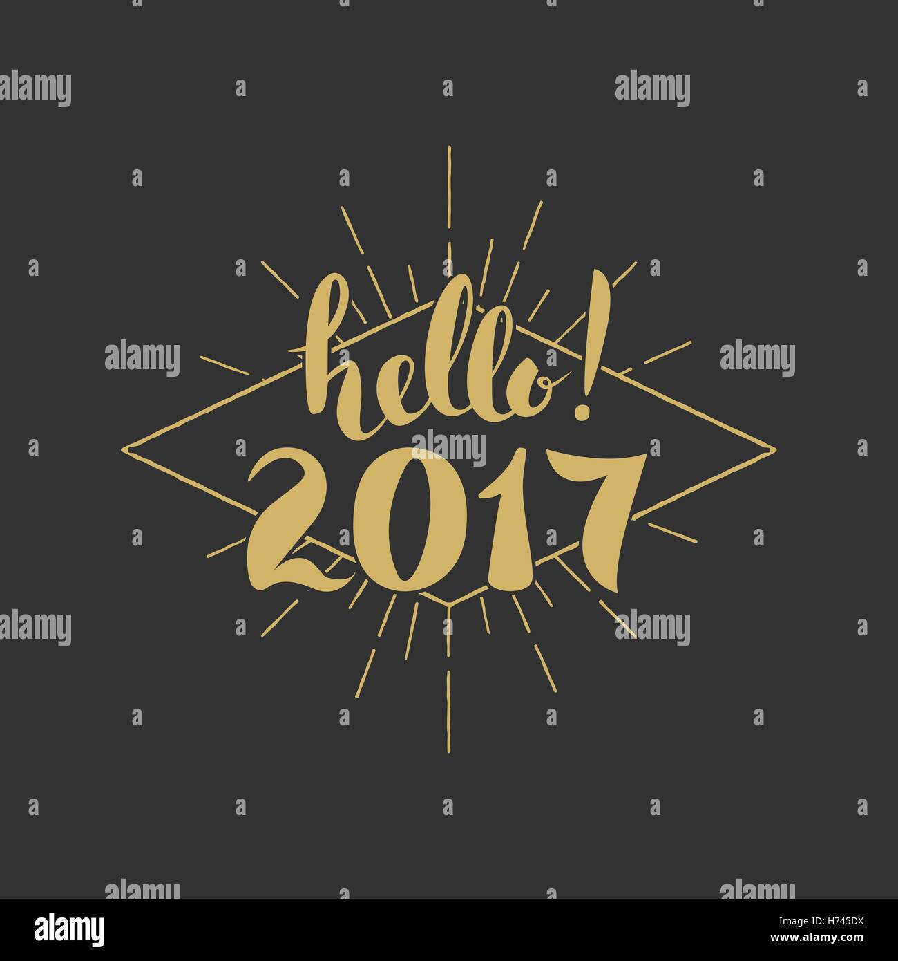 hello 2017. Merry Christmas. Happy New Year. Hand drawn lettering on ...