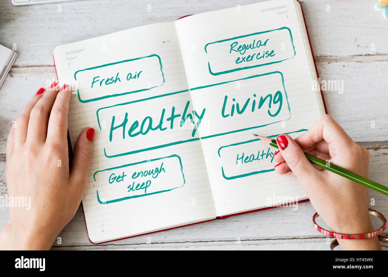 Healthy Living Wellness Diet Exercise Words Graphic Concept Stock Photo ...