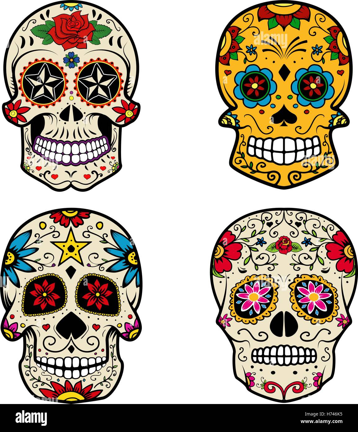 Set Of Sugar Skulls Isolated On White Background Day Of The Dead