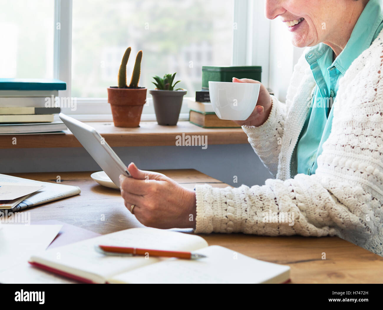 Senior Adult Using Digital Device Tablet Concept Stock Photo - Alamy