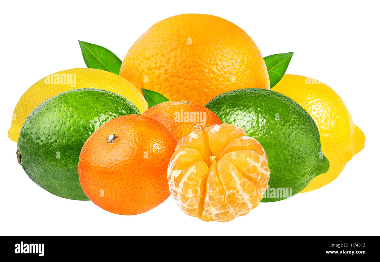 Citrus Fruit Set (tangerine, orange, lime, lemon) isolated on white ...