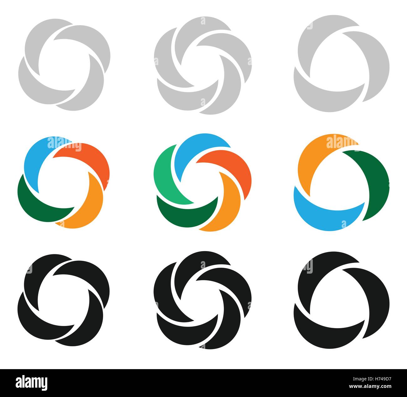 Modern flat circular icons in 3 version - Segmented circle icons Stock ...