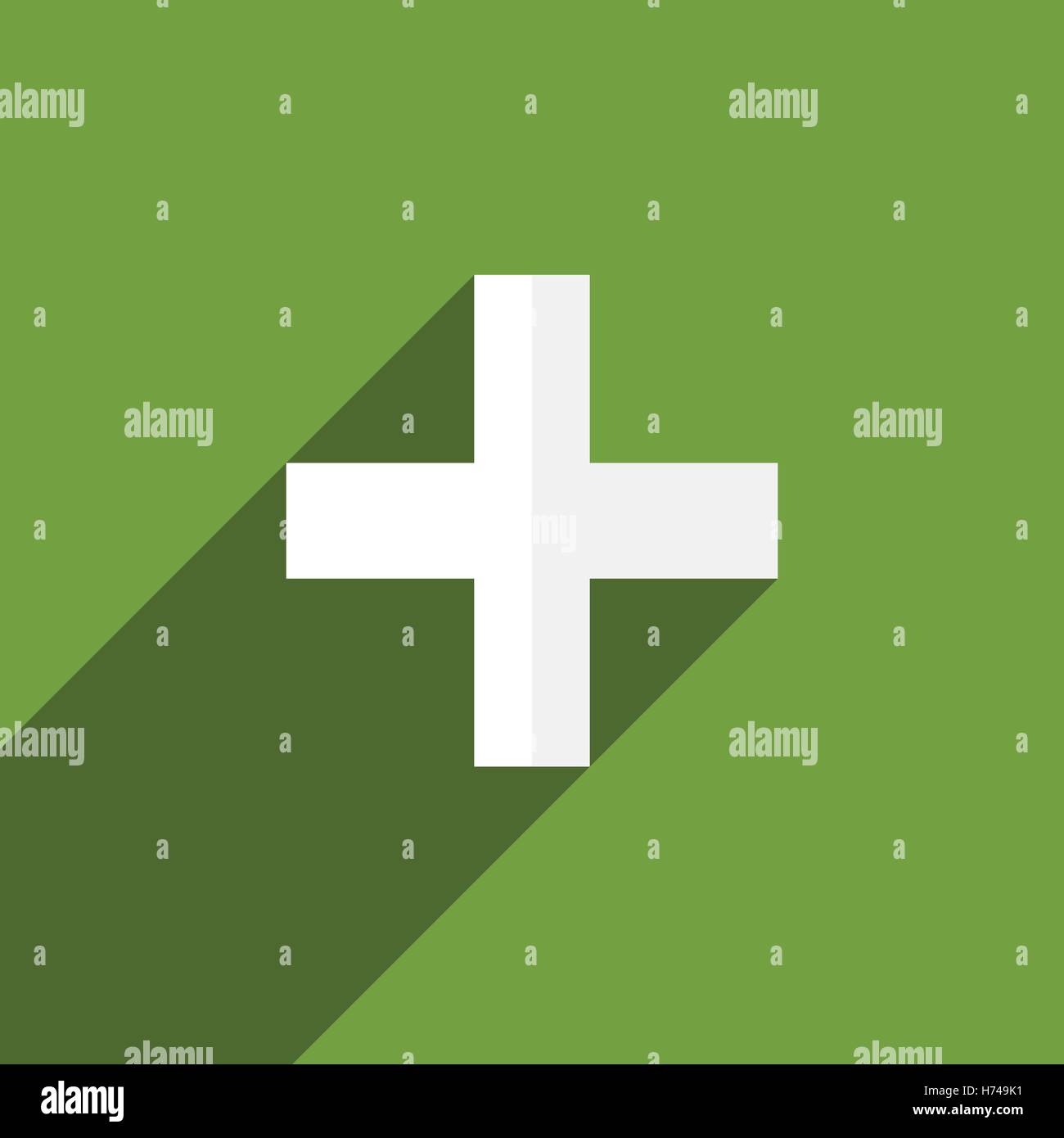 White plus, cross symbol with shadow on backdrop. Icon for medical ...