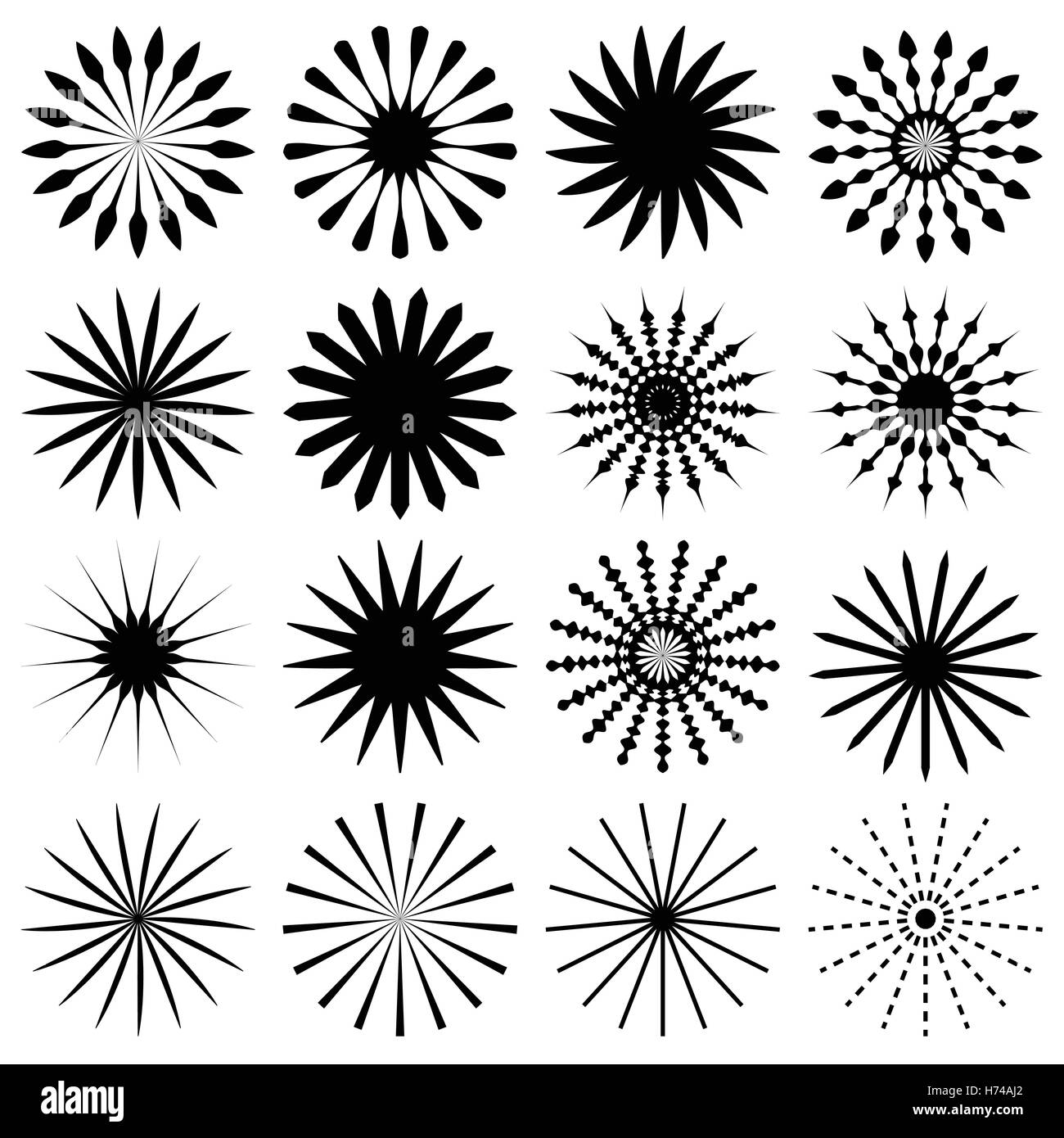 16 geometric radial elements - Various radiating symbols Stock Vector ...