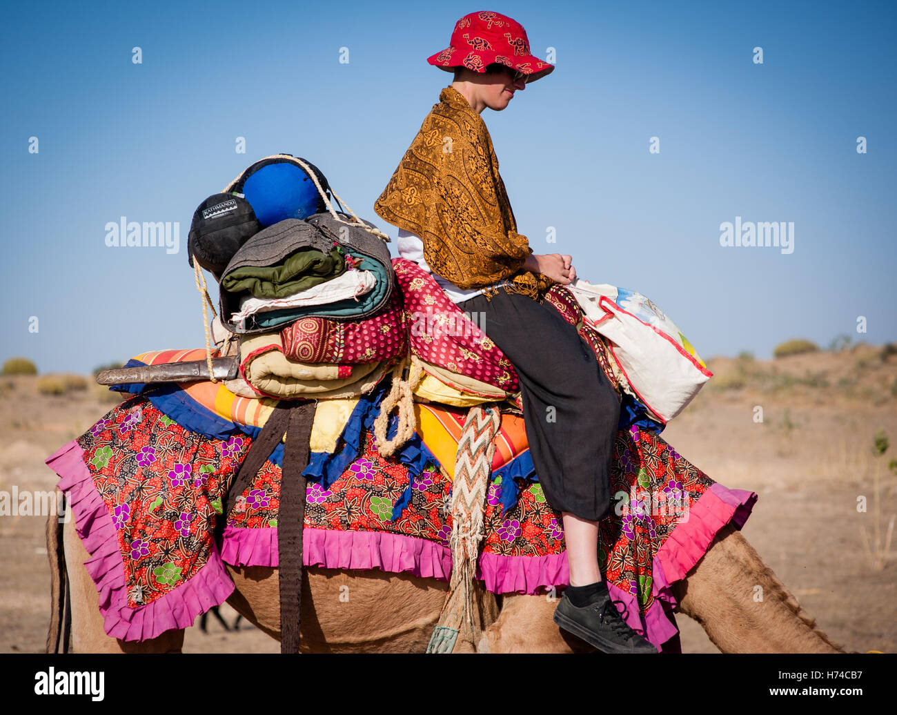 Tourist on Camel Trek Stock Photo - Alamy