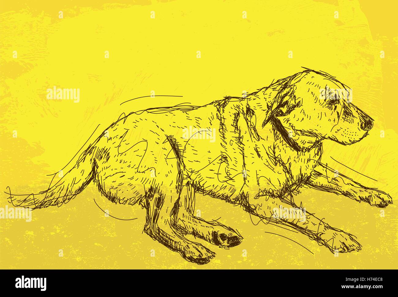 Resting Dog Sketchy, hand drawn resting dog over an abstract background ...
