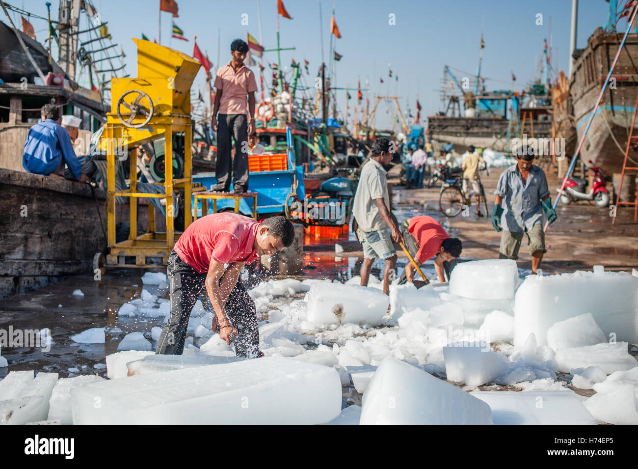 Preparing Ice before fishing Stock Photo - Alamy