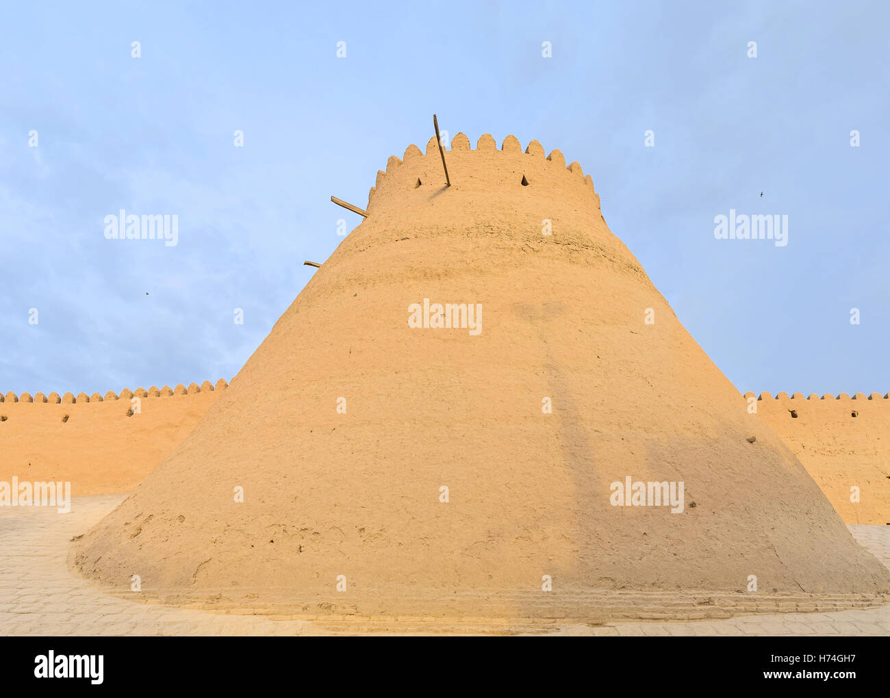 The huge tower covered with clay is the part of well preserved ramparts ...