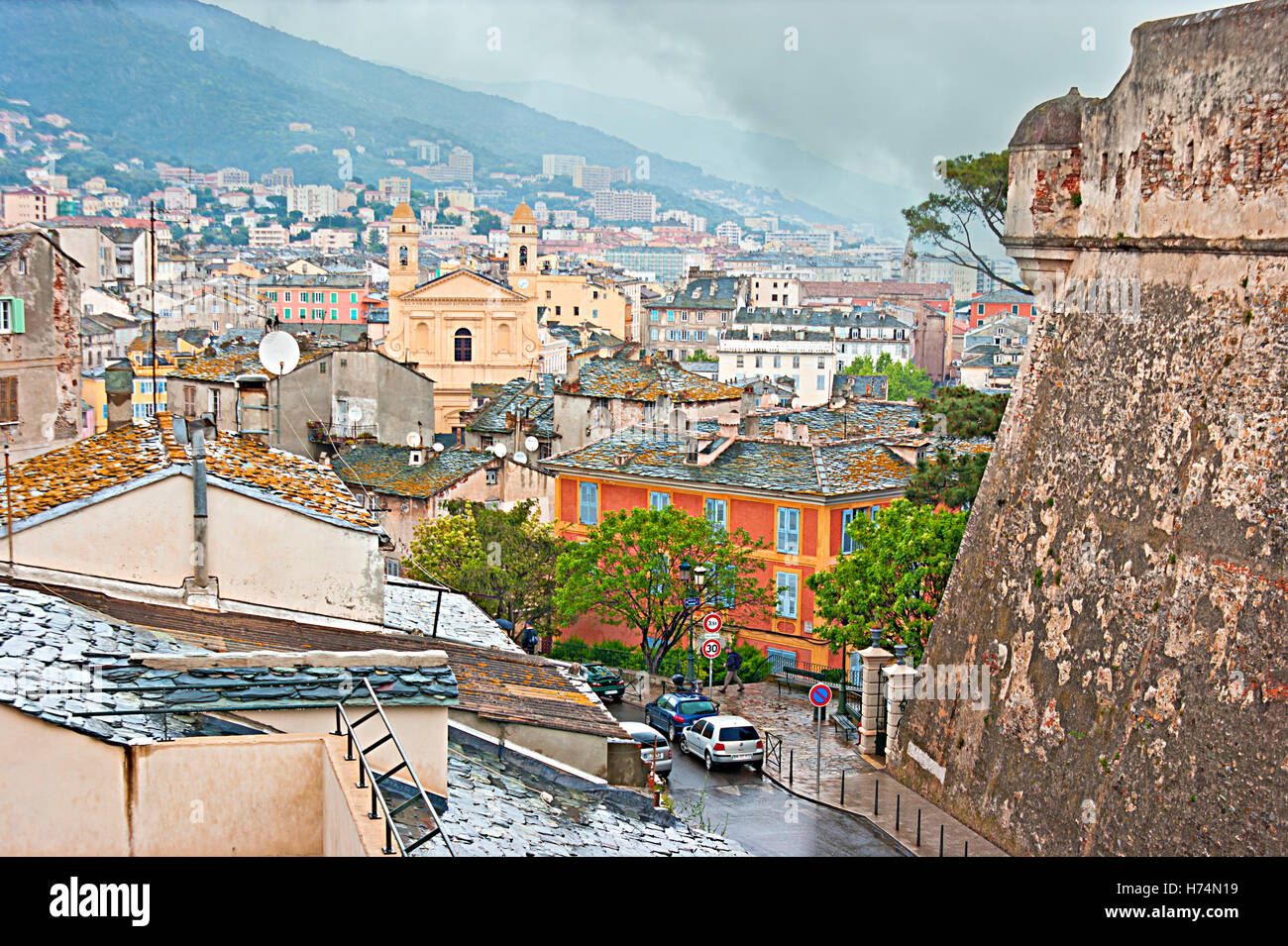 The old town with the church of St Jean Baptisteand the Citadel rampart ...