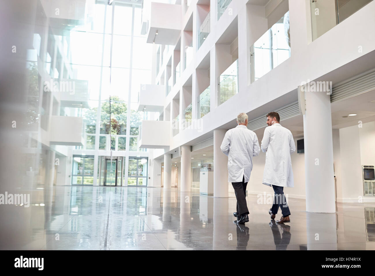 Rear View Of Doctors Talking As They Walk Through Hospital Stock Photo ...