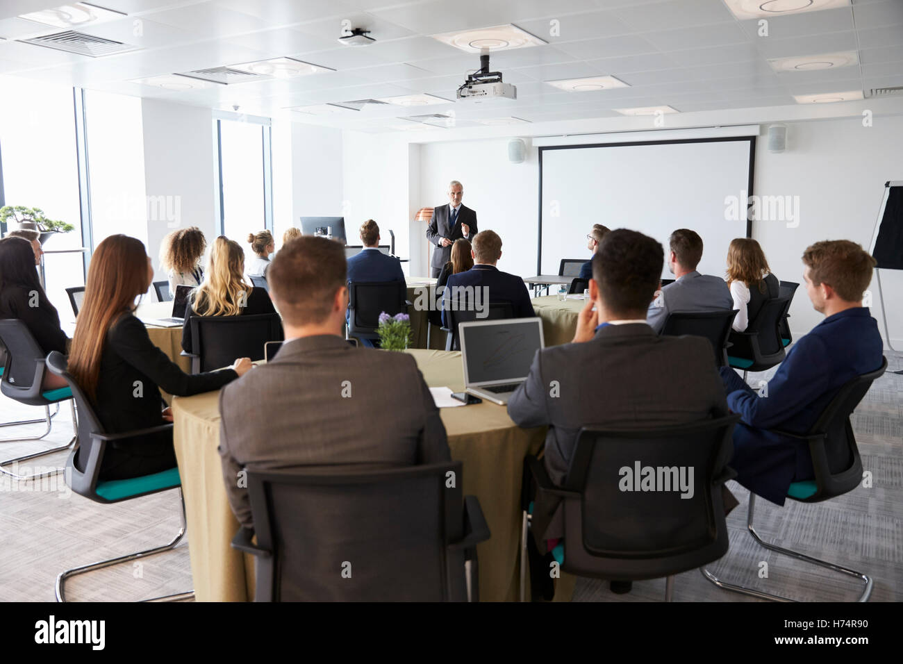 Mature Businessman Making Presentation At Conference Stock Photo - Alamy