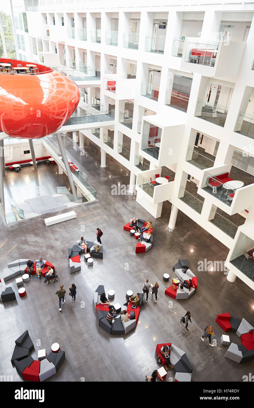 Modernist interior of a university atrium, vertical Stock Photo - Alamy