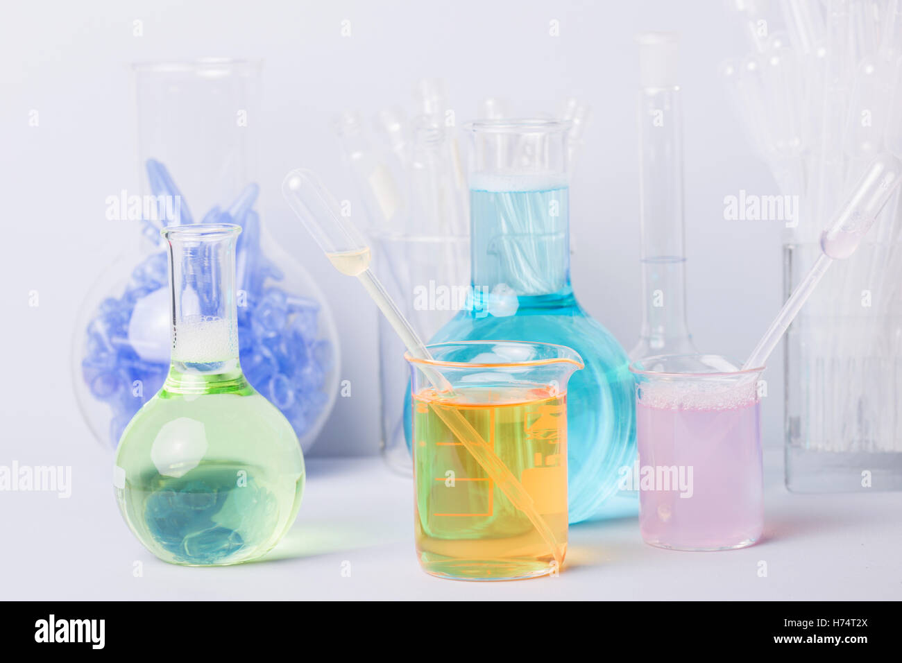 Research lab assorted glassware equipment detail Stock Photo - Alamy