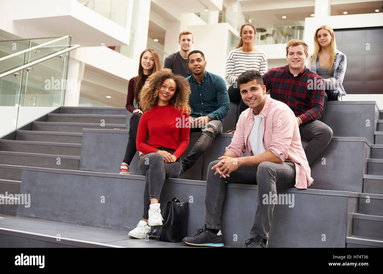 Portrait Of Student Group On Steps Of Campus Building Stock Photo - Alamy