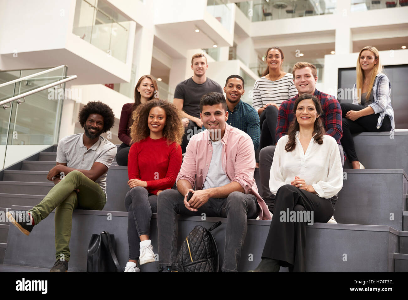 Portrait Of Student Group On Steps Of Campus Building Stock Photo - Alamy