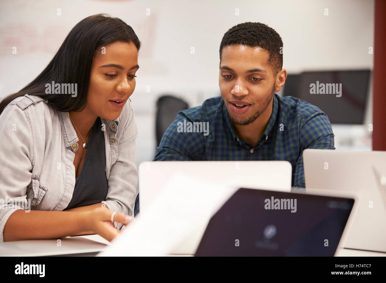 Two University Students Collaborating On Project Stock Photo - Alamy