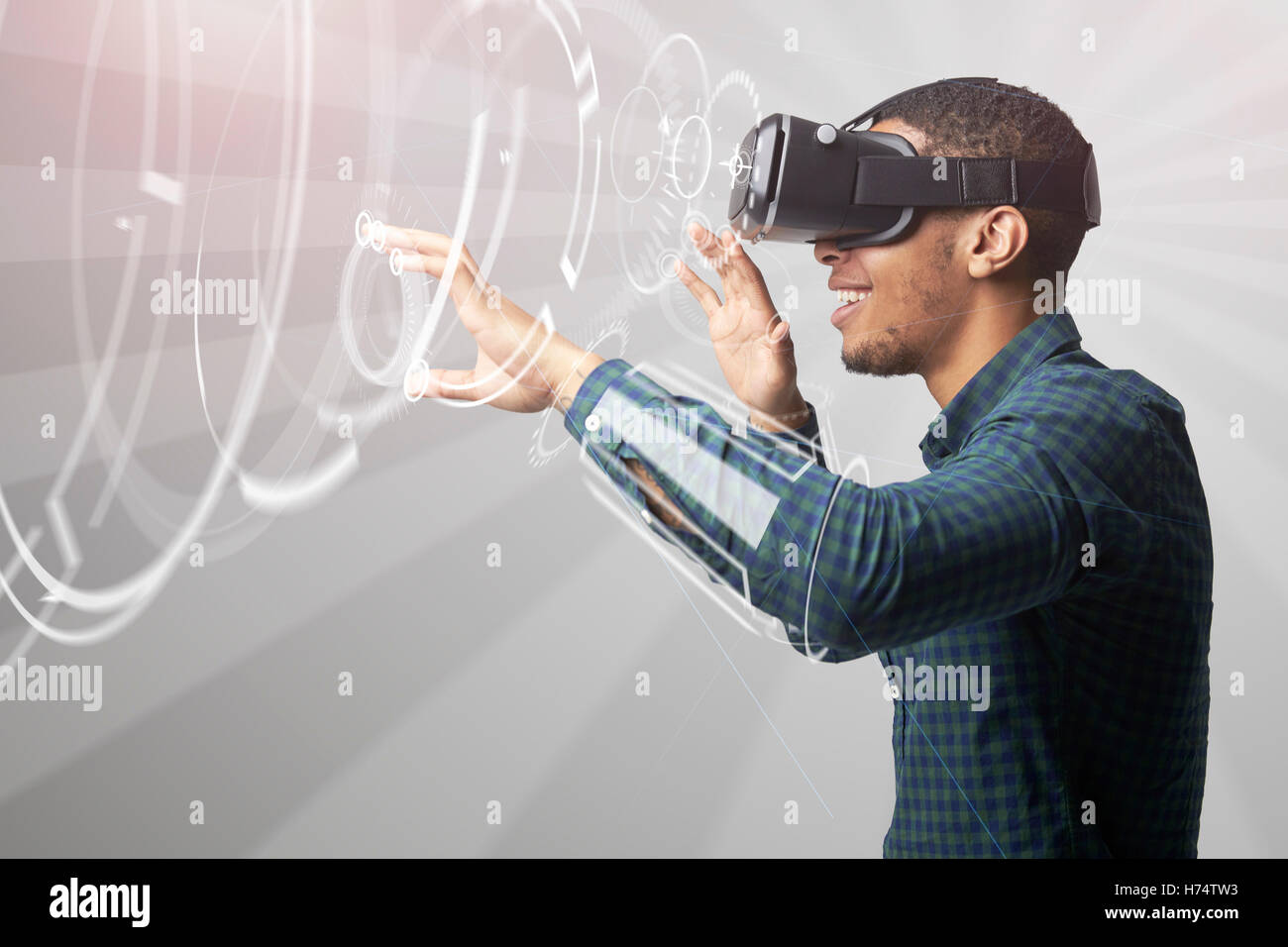 Man using holographic vr technology hi-res stock photography and images - Alamy