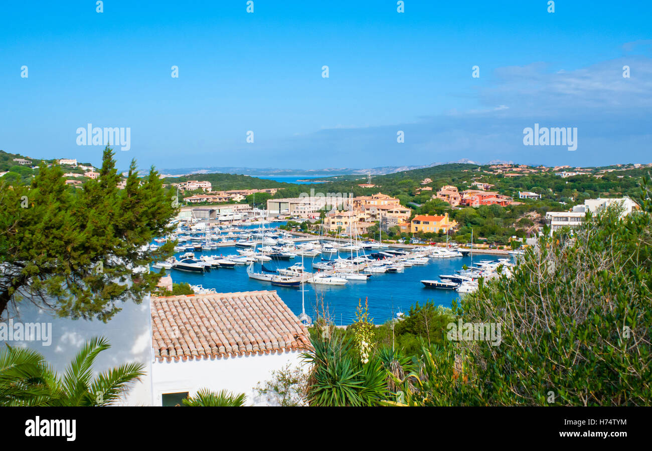 scenic haven with yachts in Porto Cervo, Sardinia, Italy Stock Photo ...
