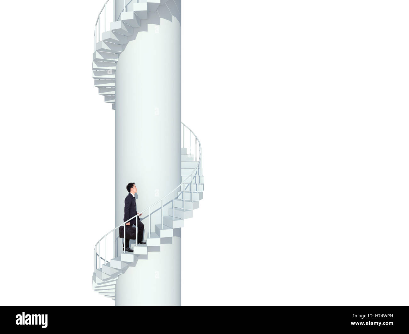business man going upstairs in a curved staircase to success isolated ...