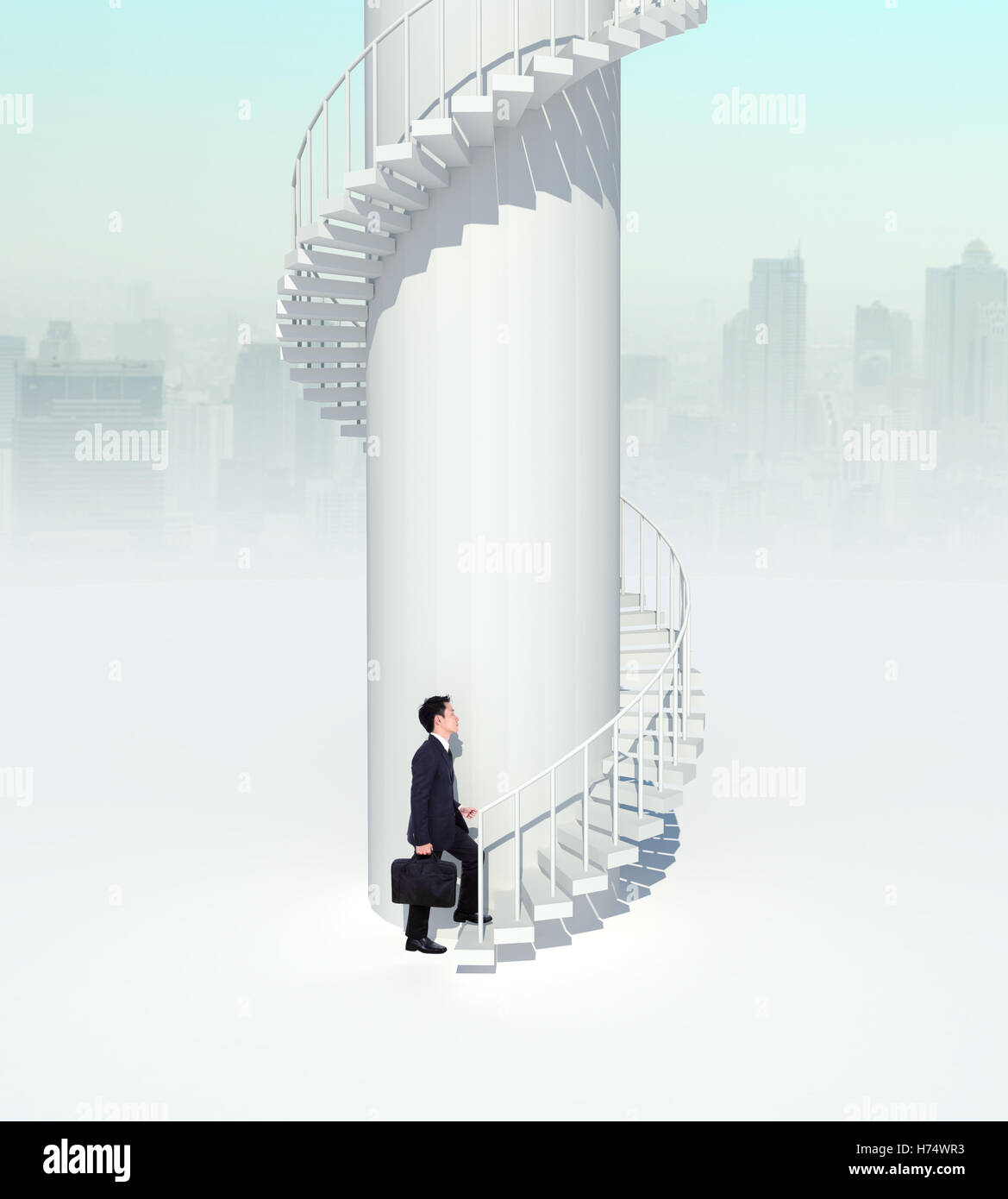 business man going upstairs in a curved staircase to success Stock ...