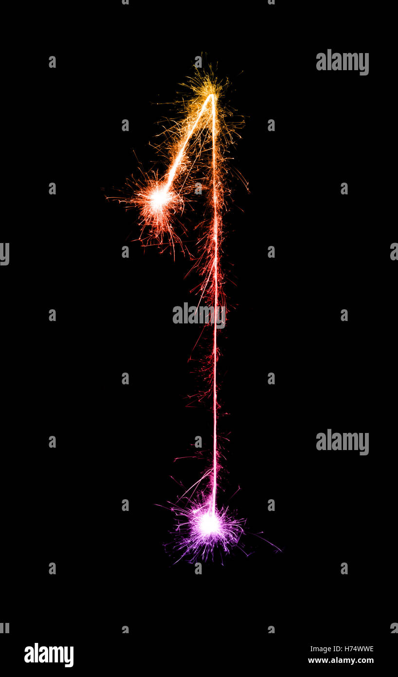 1.Digit one made of firework sparklers at night background Stock Photo ...