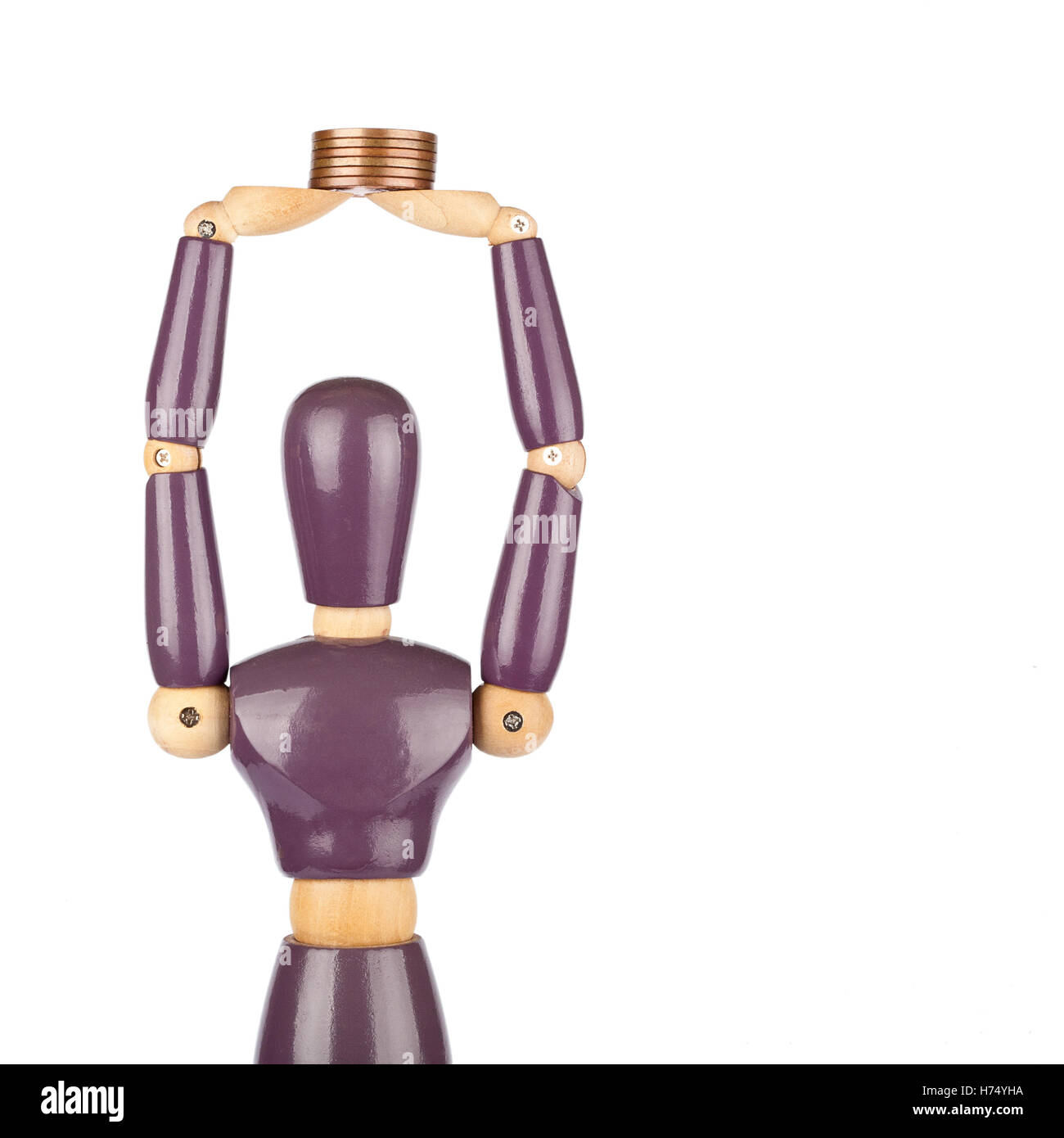 Wooden dummy holding money isolated on white Stock Photo - Alamy