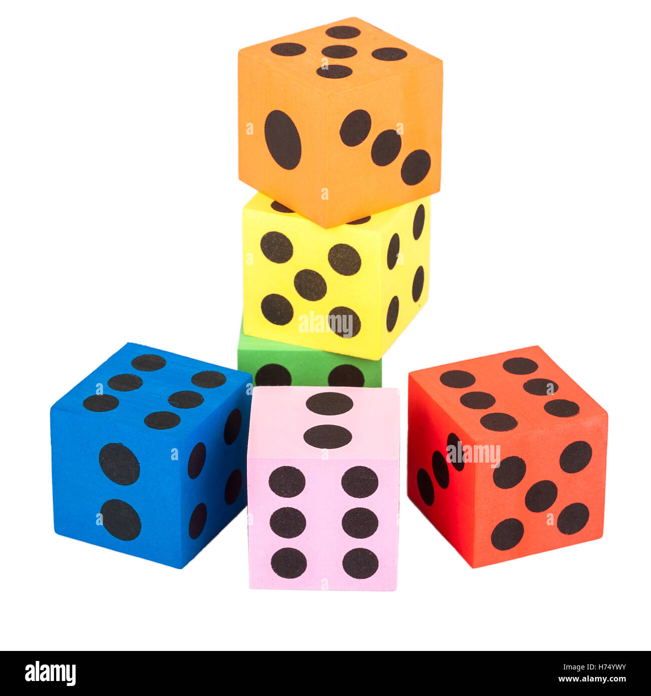 Colorful foam dice isolated on white background Stock Photo - Alamy