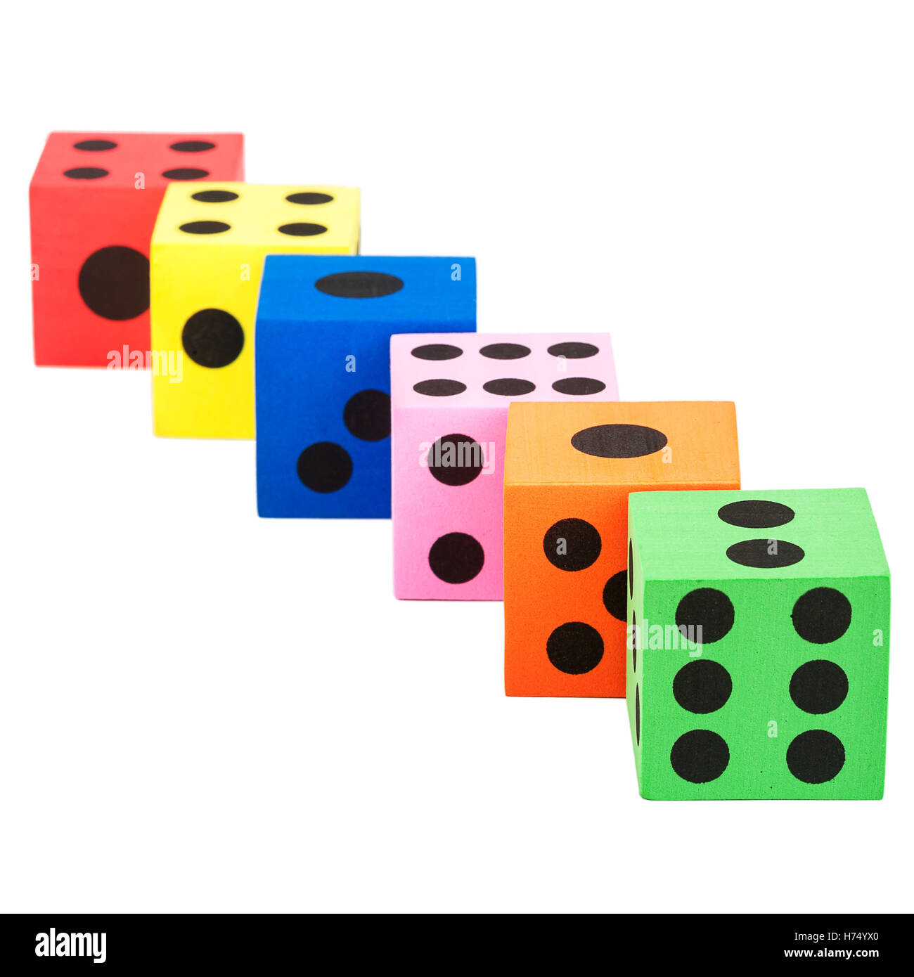Colorful foam dice isolated on white background Stock Photo - Alamy